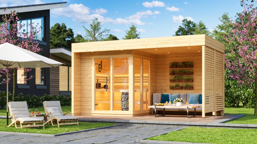 Gartensauna / Saunahaus Blockbohle Element Modern | FINNWERK